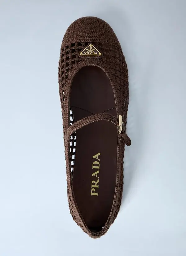 Prada Crochet Knit Ballerina Flats - Brown