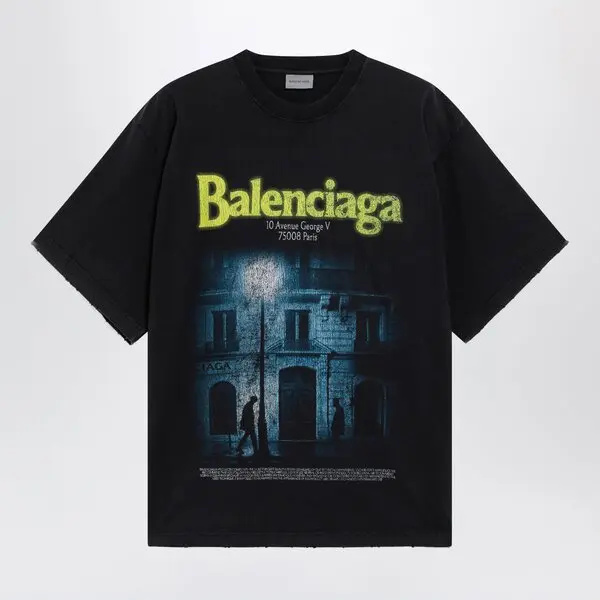 Balenciaga Faded Oversized T-shirt With Logo Print - Black