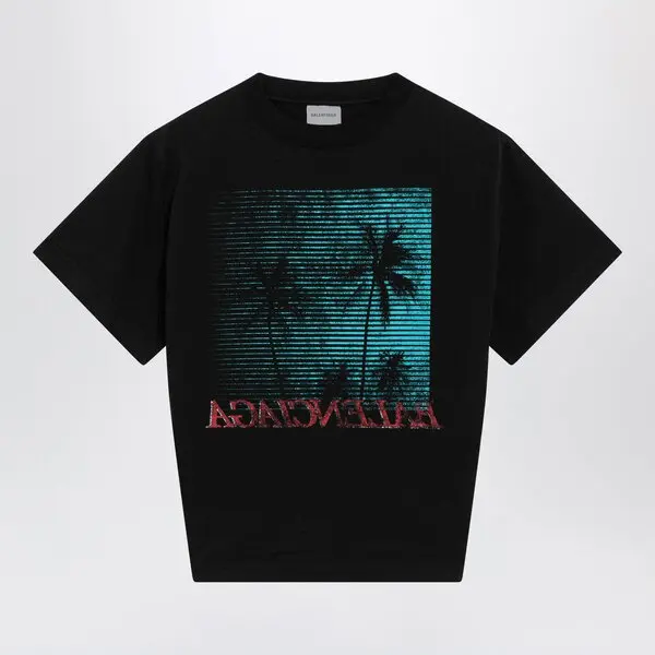 Balenciaga Cropped T-shirt With Logo Print - Black