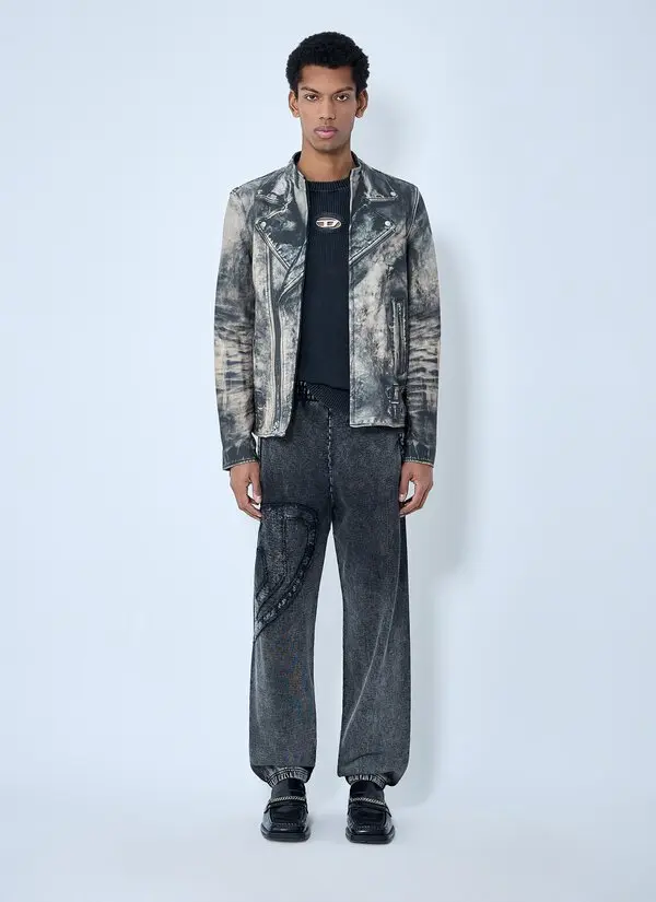 DIESEL® L-tad-print Distressed Leather Jacket - Gray