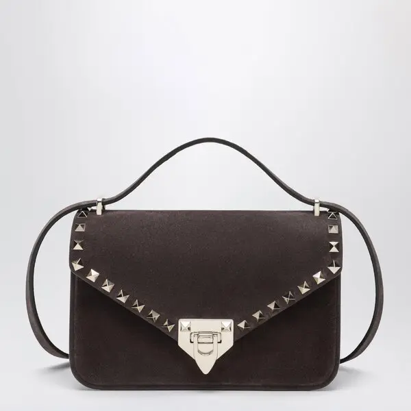 Valentino Garavani Small Rockstud Crossbody Bag In Ebony Suede - Brown