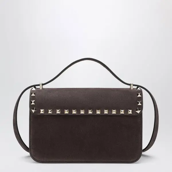 Valentino Garavani Small Rockstud Crossbody Bag In Ebony Suede - Brown