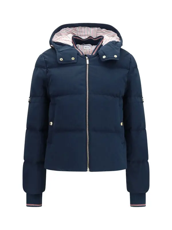Thom Browne Waxed Technical Puffer Jacket With Hood - Blue