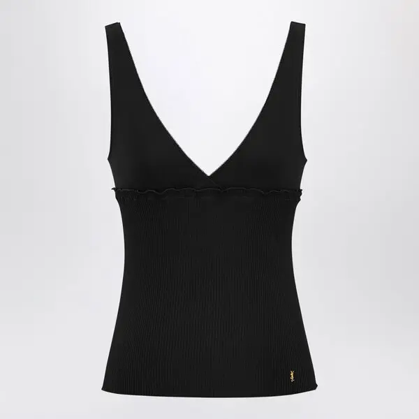 Saint Laurent Cassandre Ribbed Silk Jersey Tank Top - Black