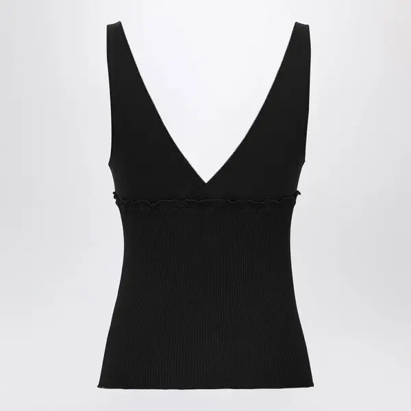 Saint Laurent Cassandre Ribbed Silk Jersey Tank Top - Black