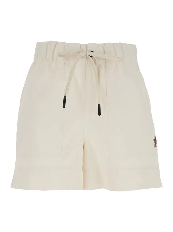 Moncler White Shorts With Elasticated Waist And Drawstring And Logo Patch On The Side In Tech Fabric For - Multicolor