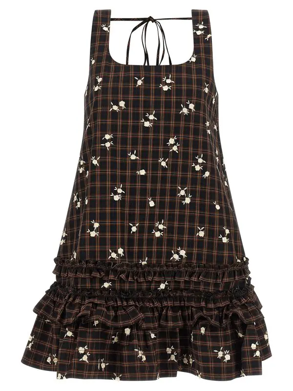 GANNI Check Flower' Dress - Brown