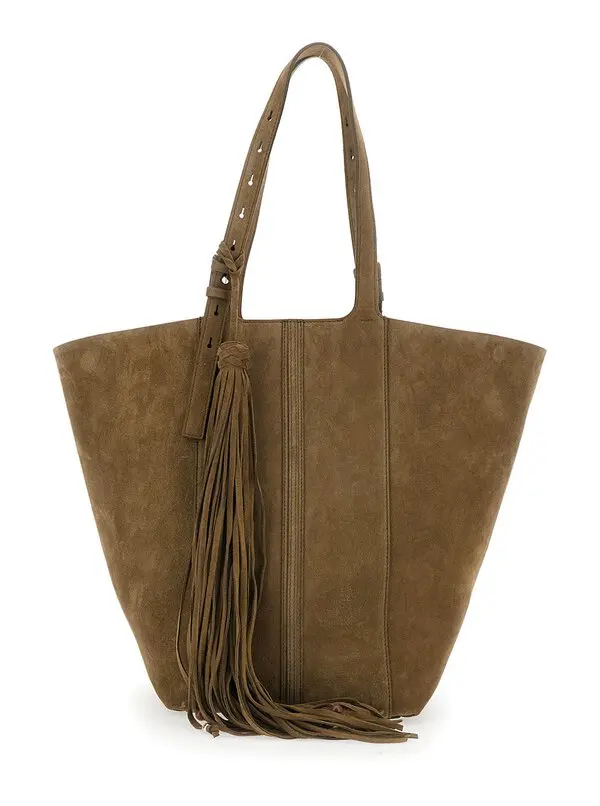 GOLDEN GOOSE 24/7' Green Tote Bag With Fringe In Nappa And Metal Details In Suede - Multicolor