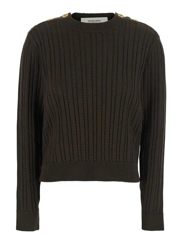 GOLDEN GOOSE Brown Crewneck Sweater With Interwoven Design In Wool - Multicolor