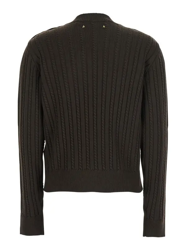 GOLDEN GOOSE Brown Crewneck Sweater With Interwoven Design In Wool - Multicolor