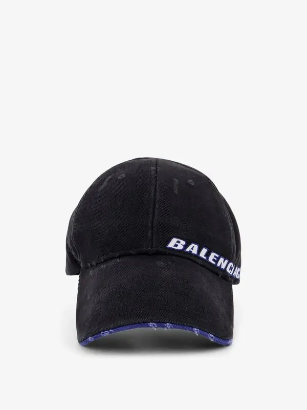 Balenciaga Cotton Baseball Hat With Distressed Effect - Black