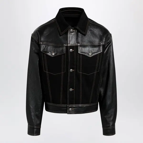 Versace Denim And Leather Bomber Jacket