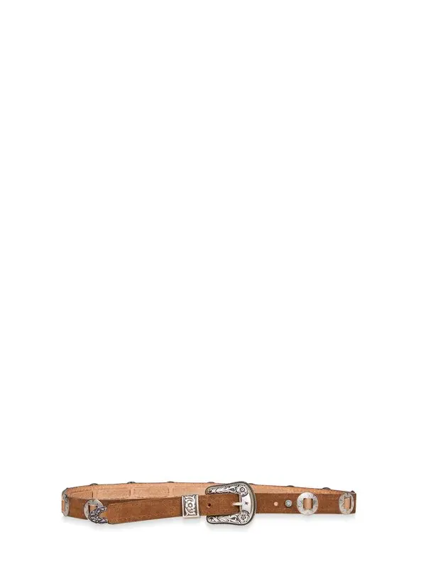 GOLDEN GOOSE Hazelnut Nubuck Lace Thin Belt With Inlays - Multicolor
