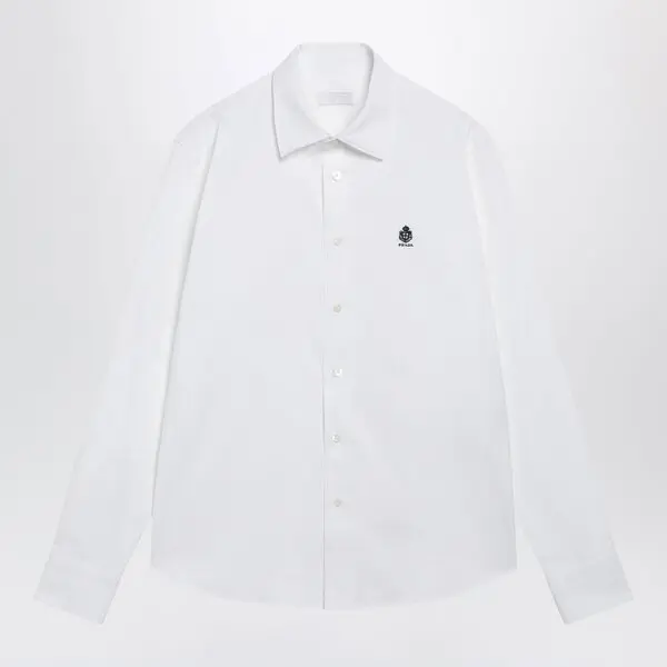 Prada Classic-fit Cotton Shirt With Embroidered Logo - White