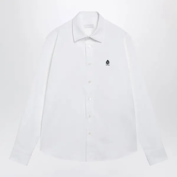 Prada Classic-fit Cotton Shirt With Embroidered Logo - White