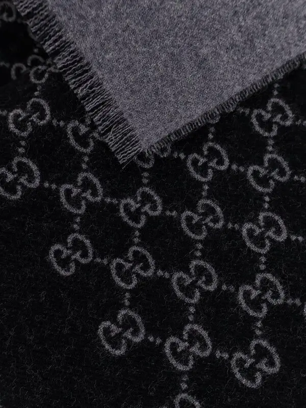 Gucci Double Wool Jacquard Scarf With Gg Motif