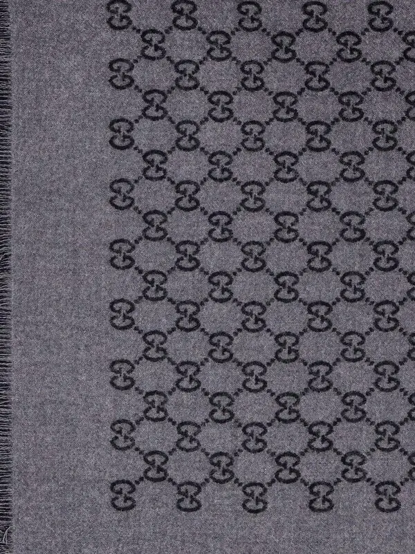 Gucci Double Wool Jacquard Scarf With Gg Motif