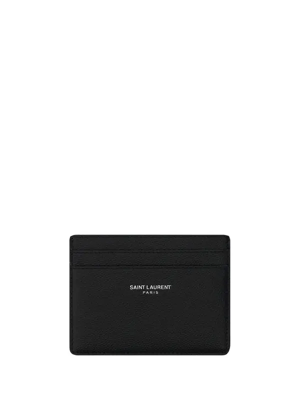 Saint Laurent Grain De Poudre Leather Cardholder - Black