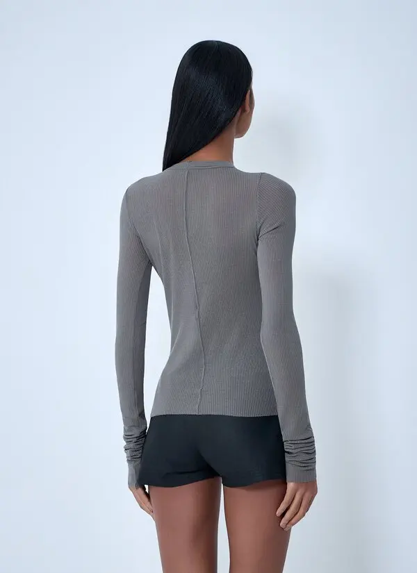 Rick Owens Ribbed Long Sleeve T-shirt - Gray
