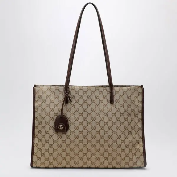 Gucci Large London Shopping Bag In Beige Sand Gg Fabric - Cream
