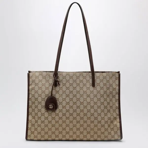 Gucci Large London Shopping Bag In Beige Sand Gg Fabric - Cream