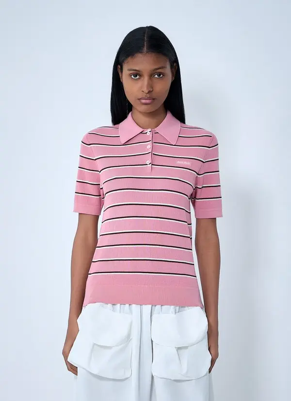 Miu Miu Striped Polo Shirt - Pink