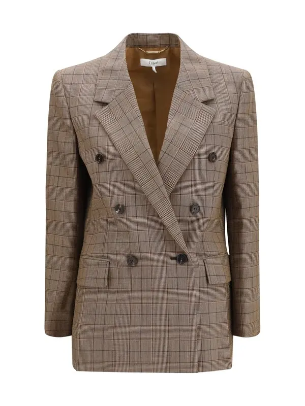 Chloé Checked Double-breasted Blazer - Cream