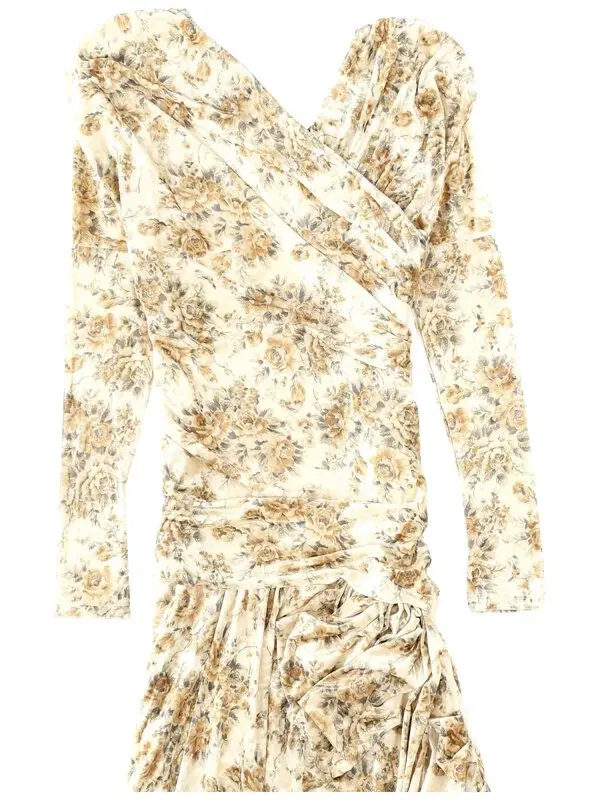 GANNI Long Floral Print Dress - Cream