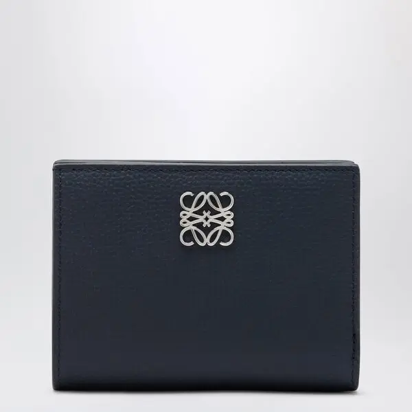 Loewe Anagram Compact Wallet In Hammered Calfskin, Navy - Blue