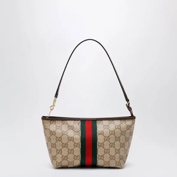Gucci Small Pouch In Sand Beige Gg Fabric With Web Stripe - Cream