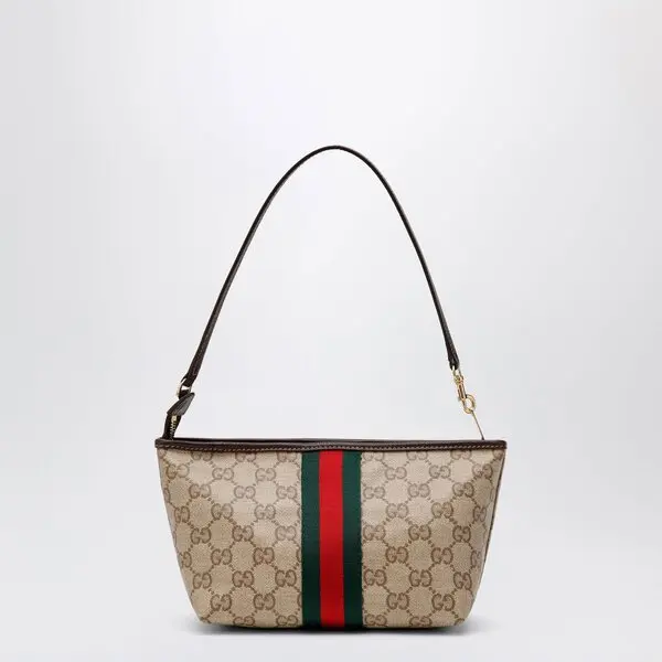Gucci Small Pouch In Gg Fabric With Web Stripe - Cream