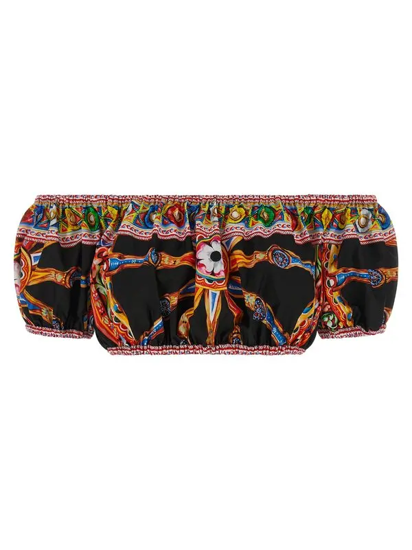Dolce & Gabbana Carretto Off-the-shoulder Cotton Poplin Crop Top - Multicolor