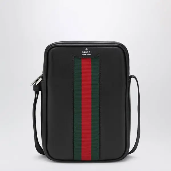 Gucci Leather Bag With Web Detail - Black