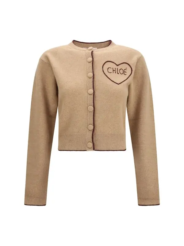 Chloé Fitted Logo Cardigan In Wool And Cashmere - Cream