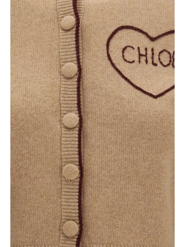 Chloé Fitted Logo Cardigan In Wool And Cashmere - Cream
