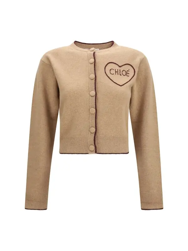 Chloé Fitted Logo Cardigan - Cream