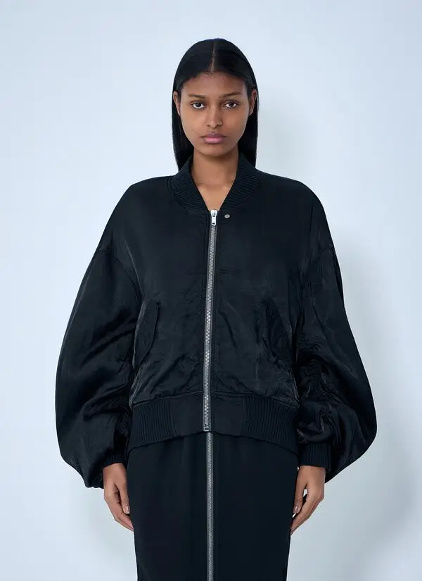 Rick Owens Cupro Bomber Jacket - Black