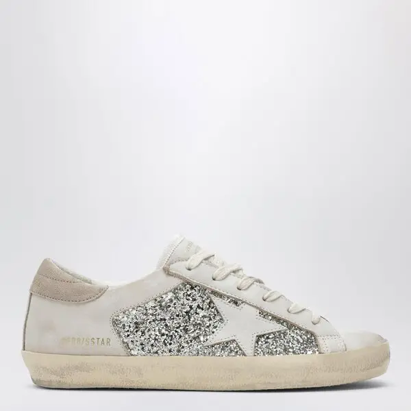 GOLDEN GOOSE White/platinum Glitter Super-star Sneakers - Silver