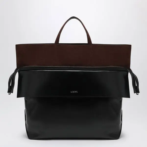 Loewe Large Switch Tote Bag In Black/espresso Leather And Suede - Multicolor