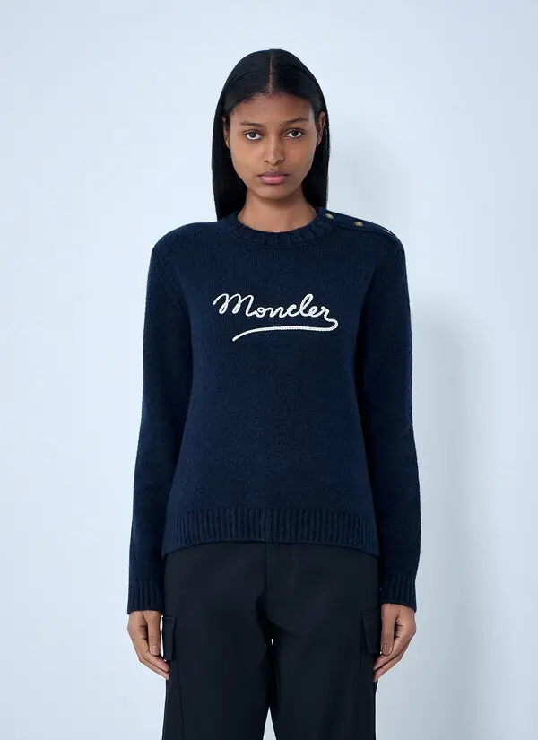Moncler Embroidered Logo Wool Sweater - Black