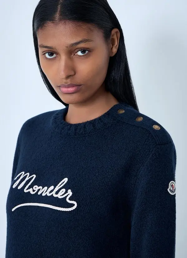 Moncler Embroidered Logo Wool Sweater - Black