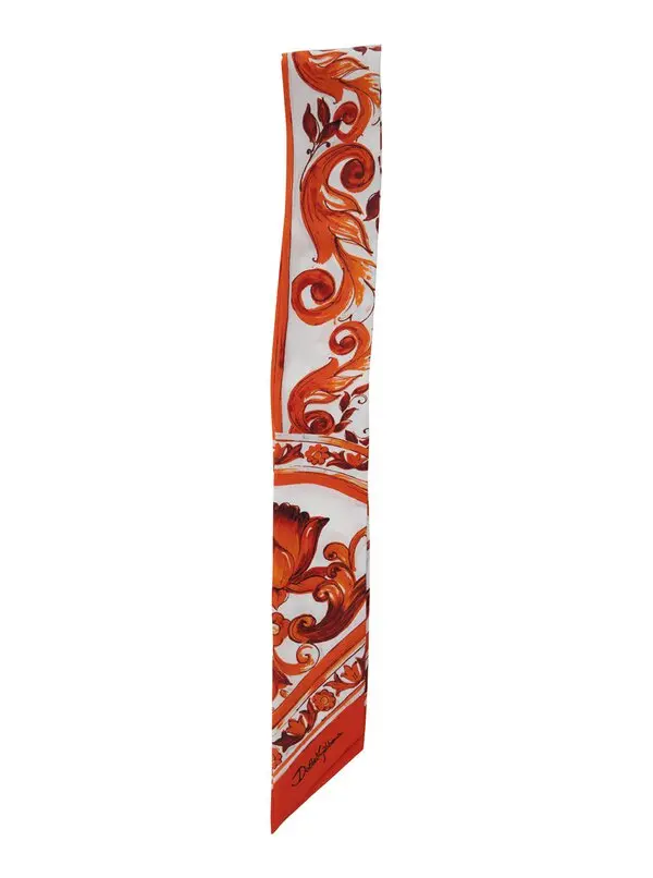 Dolce & Gabbana Orange Foulard With All-over Majolica Print In Silk For - Multicolor