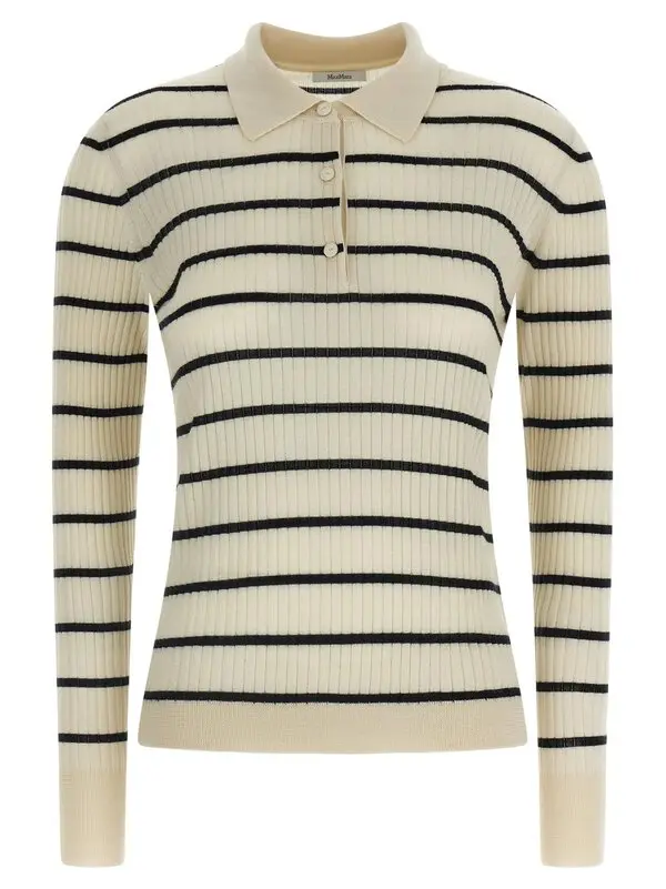 Max Mara Striped Cashmere And Stretch Silk Polo Shirt - Blue
