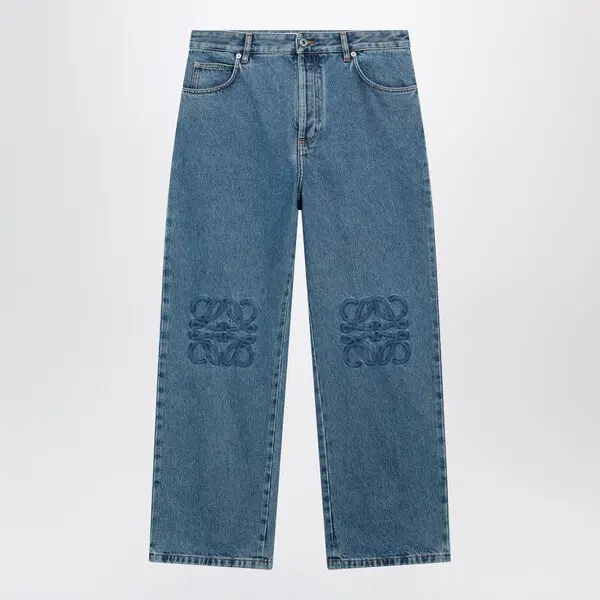 Loewe Baggy Anagram Embroidered Jeans In Washed Cotton Denim - Blue