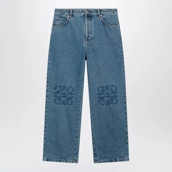 Loewe Baggy Anagram Embroidered Jeans In Washed Cotton Denim - Blue