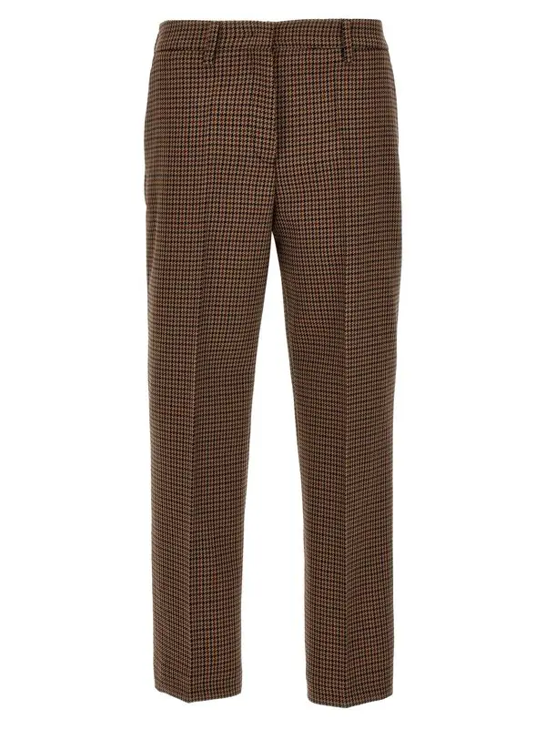Prada Houndstooth Virgin Wool Trousers - Brown