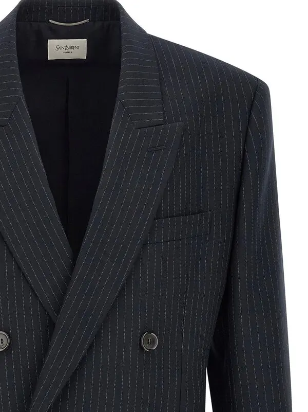 Saint Laurent Pinstriped Double-breasted Blazer - Blue