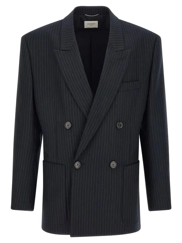 Saint Laurent Pinstriped Double-breasted Blazer - Blue