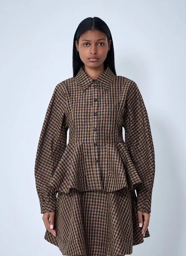 GANNI Crinkle Peplum Shirt