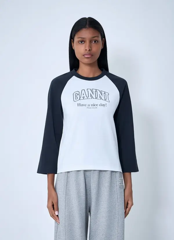 GANNI Cotton Raglan Sleeve T-shirt With Logo - White